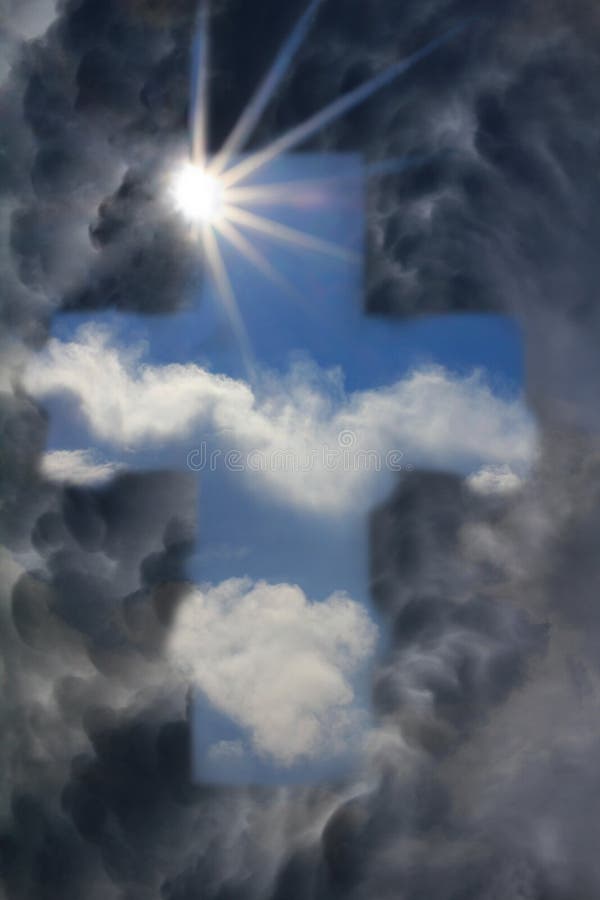 Cross against clouds six stock photo. Image of climb - 158939970
