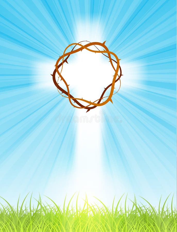 Cross on Blue Sky, with Sun Rays and Green Lawn Stock Vector ...