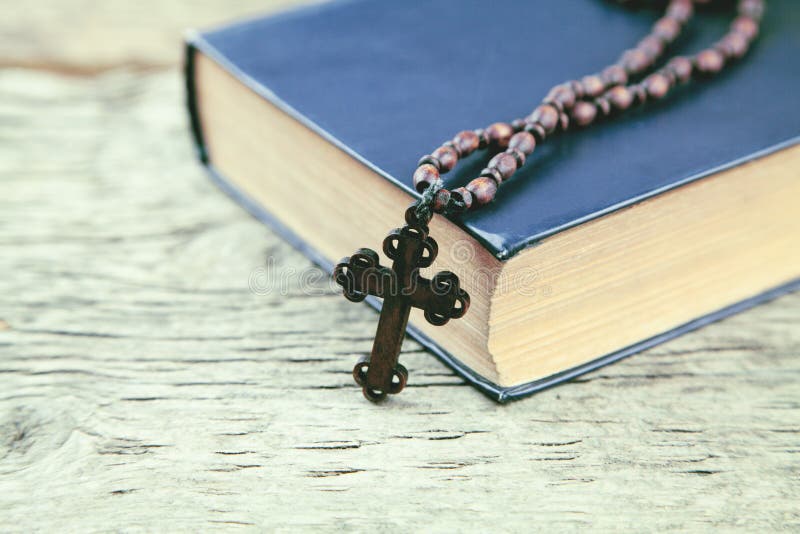 Cross with a Book on the Table Stock Photo - Image of christianity ...