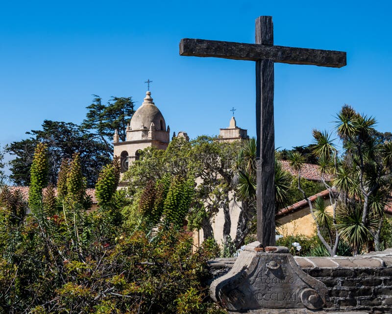 Cross at Carmel Mission in Carmel Stock Image - Image of house, bushes ...