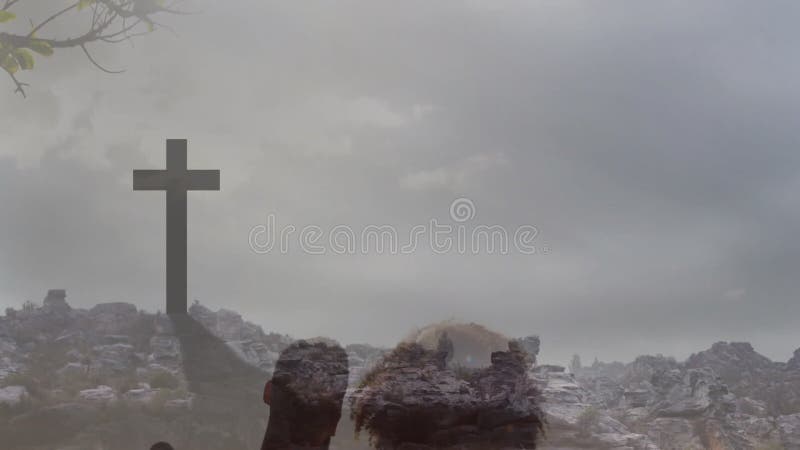 Cross Casting Shadow Over Rocky Landscape Under Cloudy Sky with ...