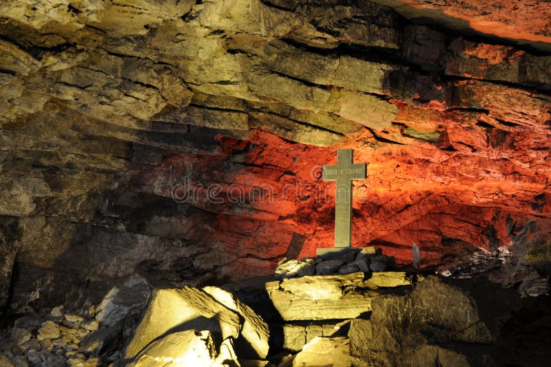 Cross in cave stock photo. Image of landslip, kungur, dark - 9736238