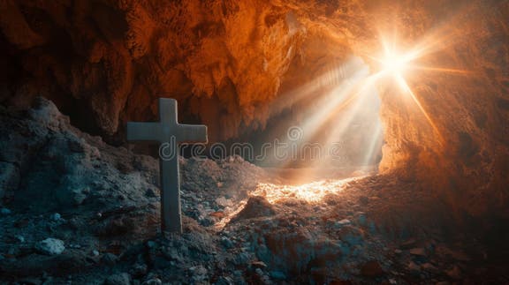 Cross in a Cave Illuminated by Sunlight Stock Photo - Image of light ...
