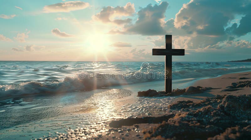 The Cross in the Center of the Sun-Kissed Beach Stock Image - Image of ...