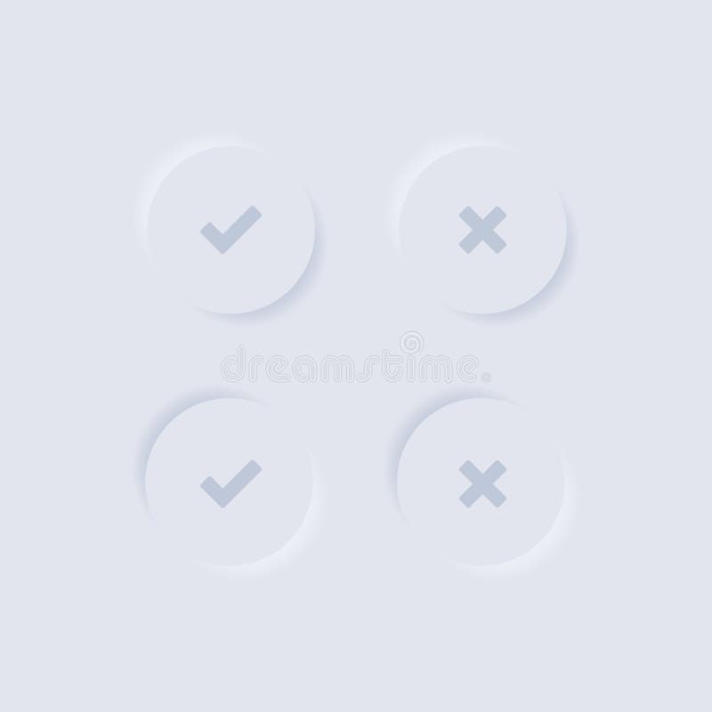 Cross and Check Mark Button in Neumorphism App Style. Ui Minimal Design ...