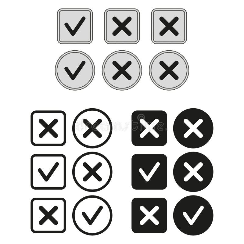 Cross Check Marks Icons. Exam Checklist Icon. Vector Illustration ...