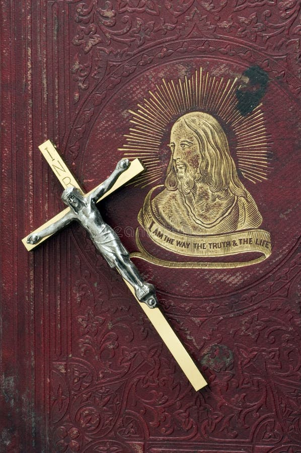 Cross on Christian Book stock photo. Image of black, white - 34612340
