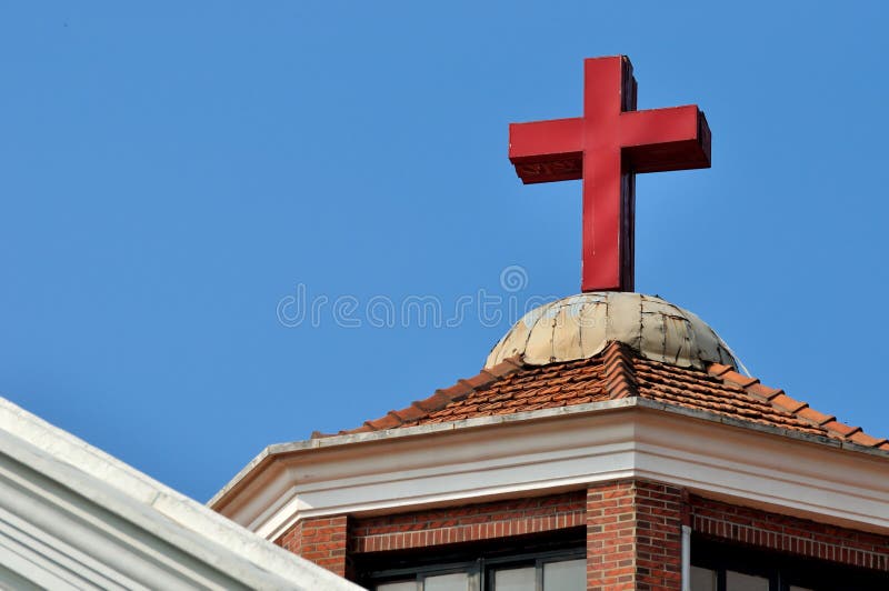 Cross on Christian Church Roof Stock Image - Image of religious ...