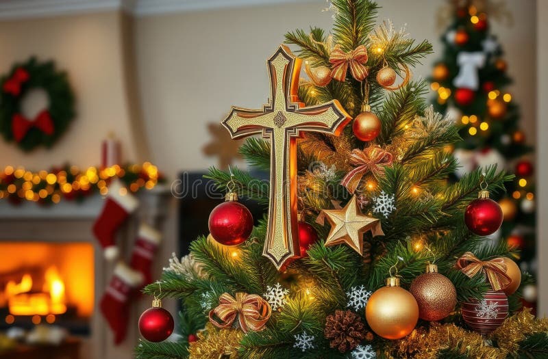 A Cross in a Christmas Tree at 2-12-2024 Stock Illustration ...