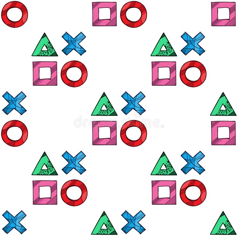 Cross, Circle, Square, Triangle. Game Pad Symbols. Seamless Pattern ...