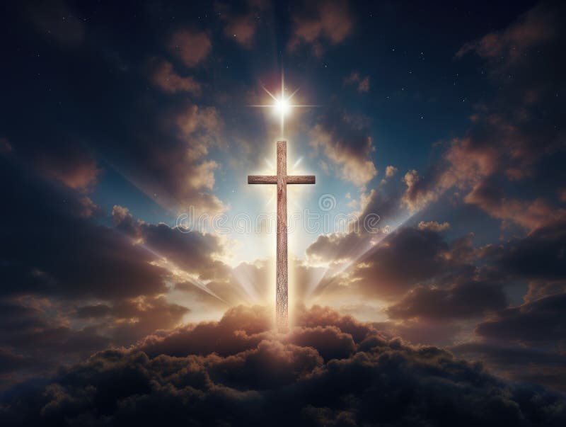 Cross in the Clouds Radiates the Light of Faith and Hope Stock ...