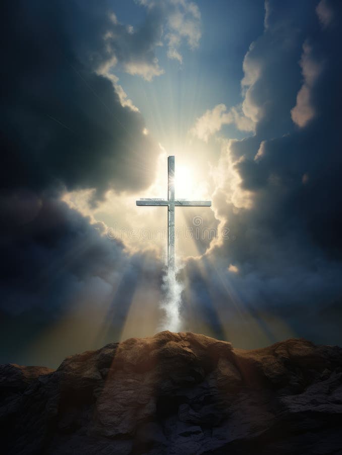 Cross in the Clouds Radiates the Light of Faith and Hope Stock ...