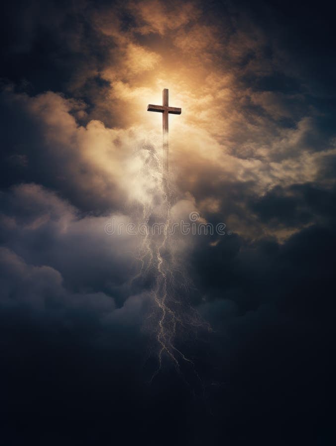 Cross in the Clouds Radiates the Light of Faith and Hope Stock ...