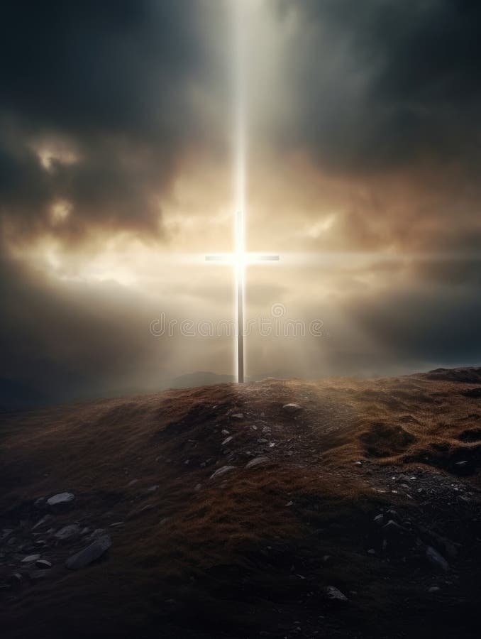 Cross in the Clouds Radiates the Light of Faith and Hope Stock ...