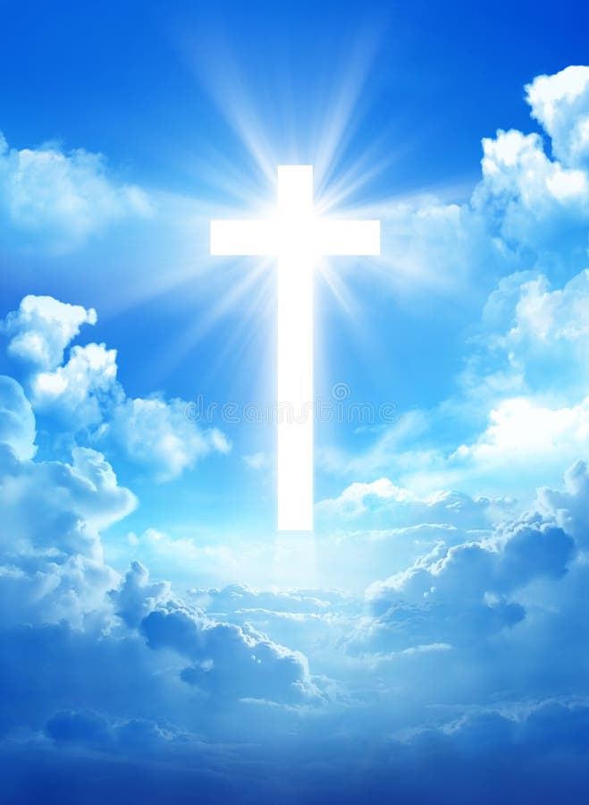 Cross in the Cloudy Sky with Light Rays Stock Illustration ...