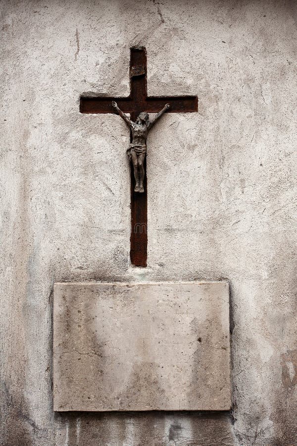 Cross and Concrete Plate on a Wall Stock Image - Image of design ...