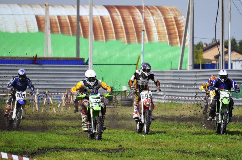 Cross-country Race. Motorcyclists on Start. Editorial Image - Image of ...