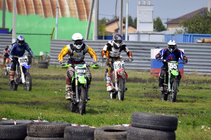 Cross-country Race. Motorcyclists on Start. Editorial Stock Image ...