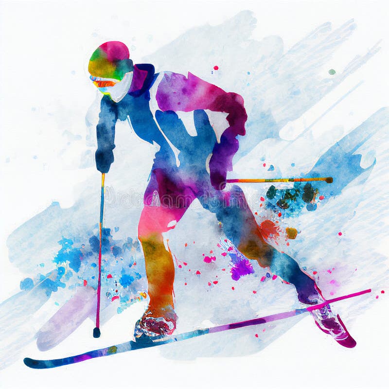 Cross-country Skiing. Ai Generated. Watercolor Illustration of a Cross ... Cross-country Skiing. Ai Generated. Watercolor Illustration of a Cross ...