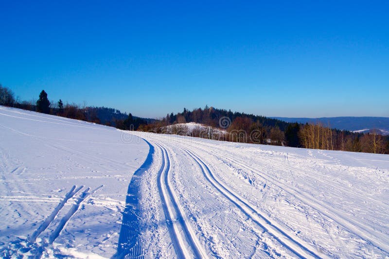 Cross Country Skiing Track in the Snow Stock Image - Image of freezing ...