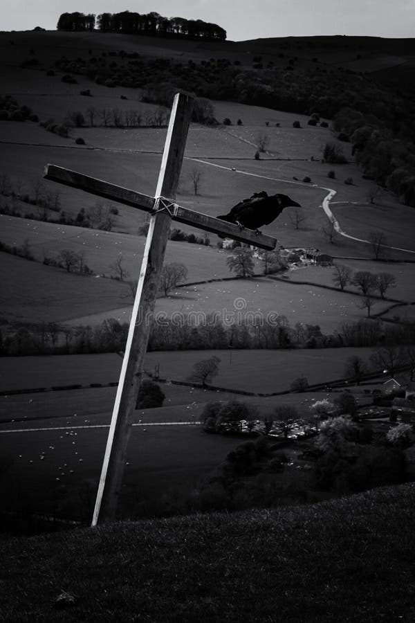 Cross and crow stock photo. Image of mountain, cross - 92608418