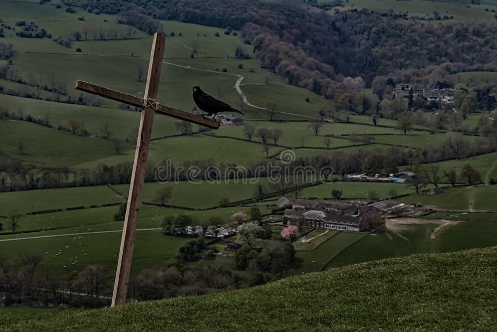 Cross and crow stock image. Image of house, tombstone - 92608435