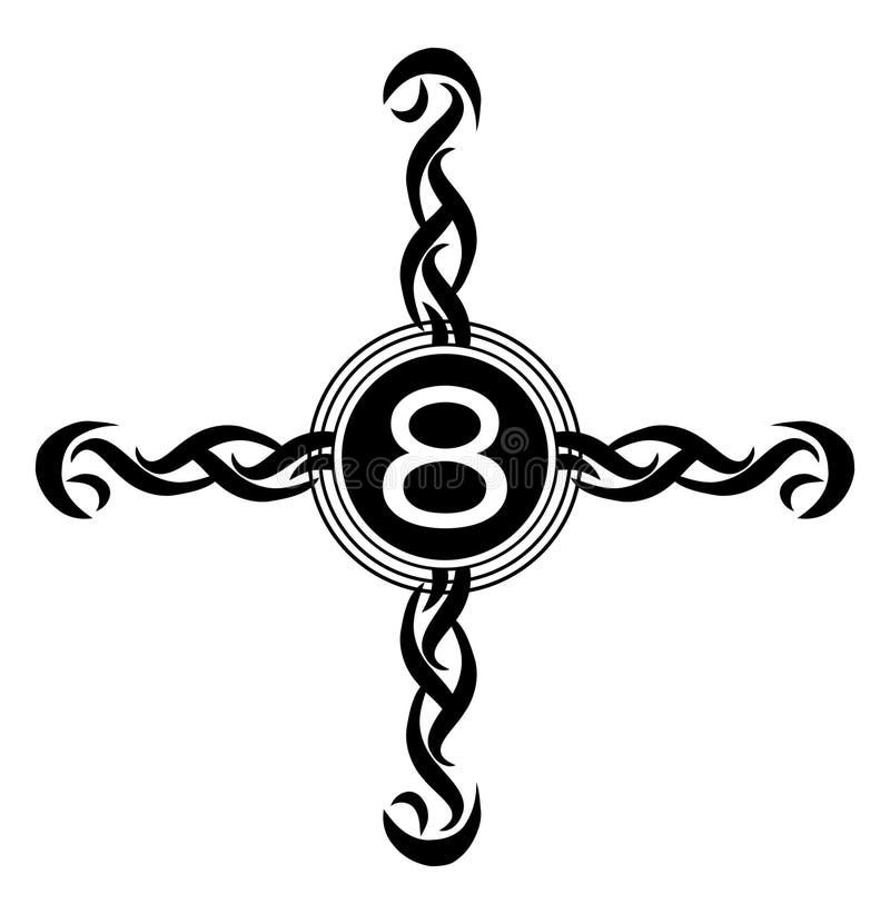 Cross Decorated with Number Eight, 8, Black and White, Isolated. Stock ...