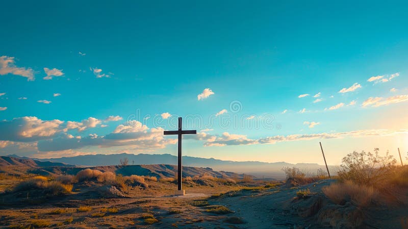A Cross in the Desert with Mountains in the Background Stock Photo ...