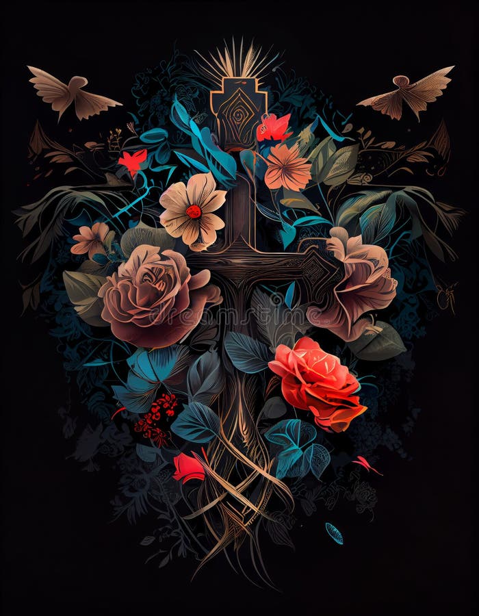 Cross Design with Flowers Printed on T Shirt Image Generative AI Stock ...