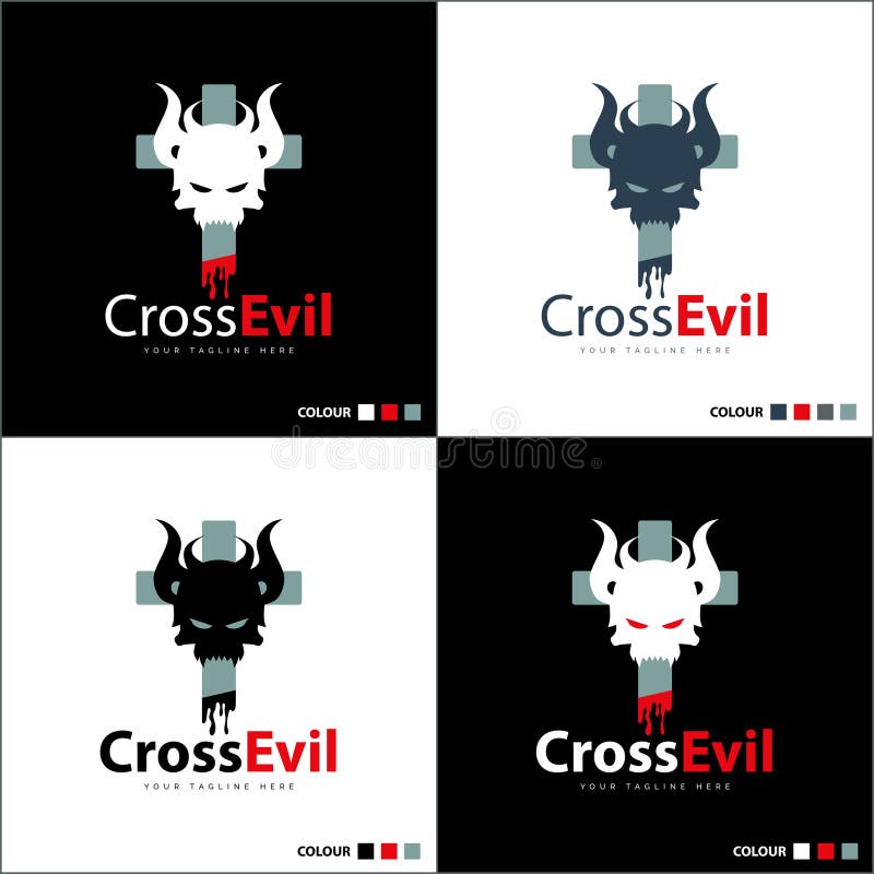 Cross Devil Head Demon Silhouette Logo Set Template Design Stock Vector ...
