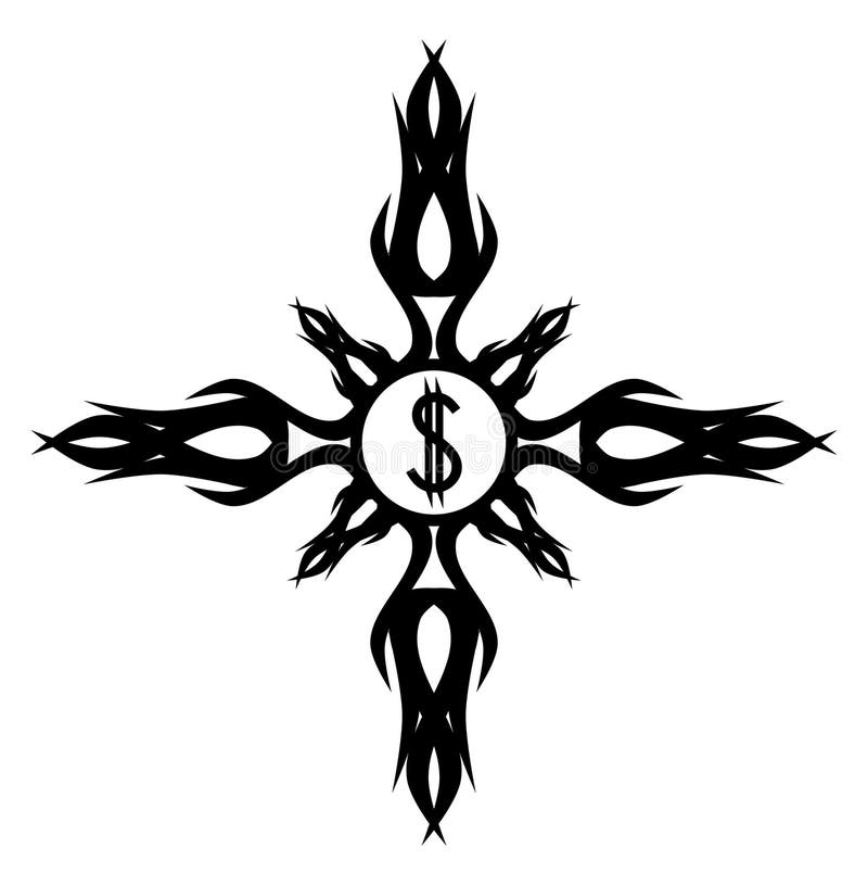 Cross with Dollar Symbol, Black and White, Tattoo, Isolated. Stock ...
