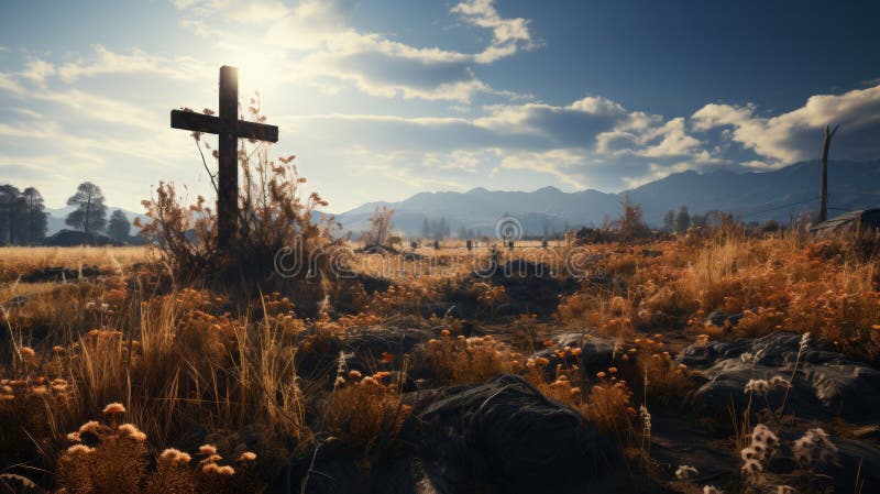 A Cross in a Field. Generative AI. Stock Illustration - Illustration of ...