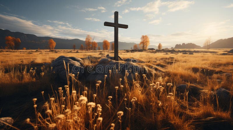 A Cross in a Field. Generative AI. Stock Illustration - Illustration of ...