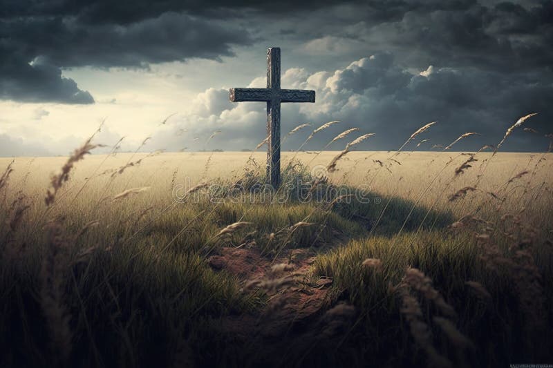 Cross in field stock illustration. Illustration of resurrection - 271355192