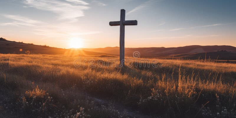 A Cross in a Field of Grass Stock Illustration - Illustration of ...