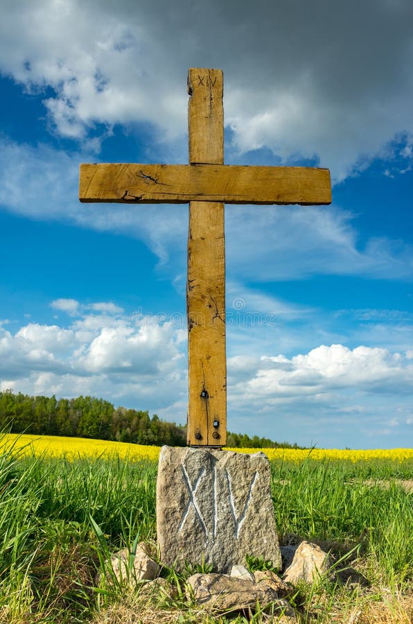 Cross on the colza field stock image. Image of catholic - 56003259