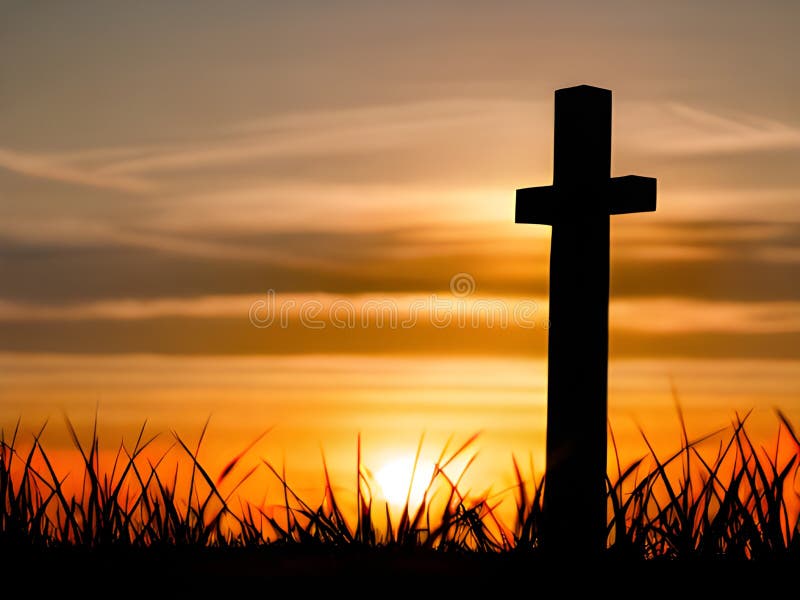 Cross in the Field at Sunset, Ai Generated Stock Illustration ...