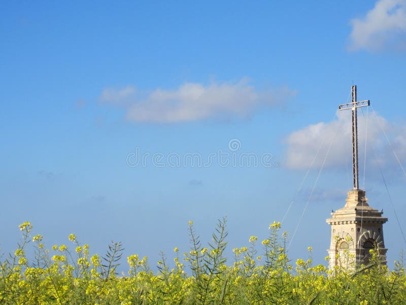 Cross in a flower field stock image. Image of bloom, blue - 13505429