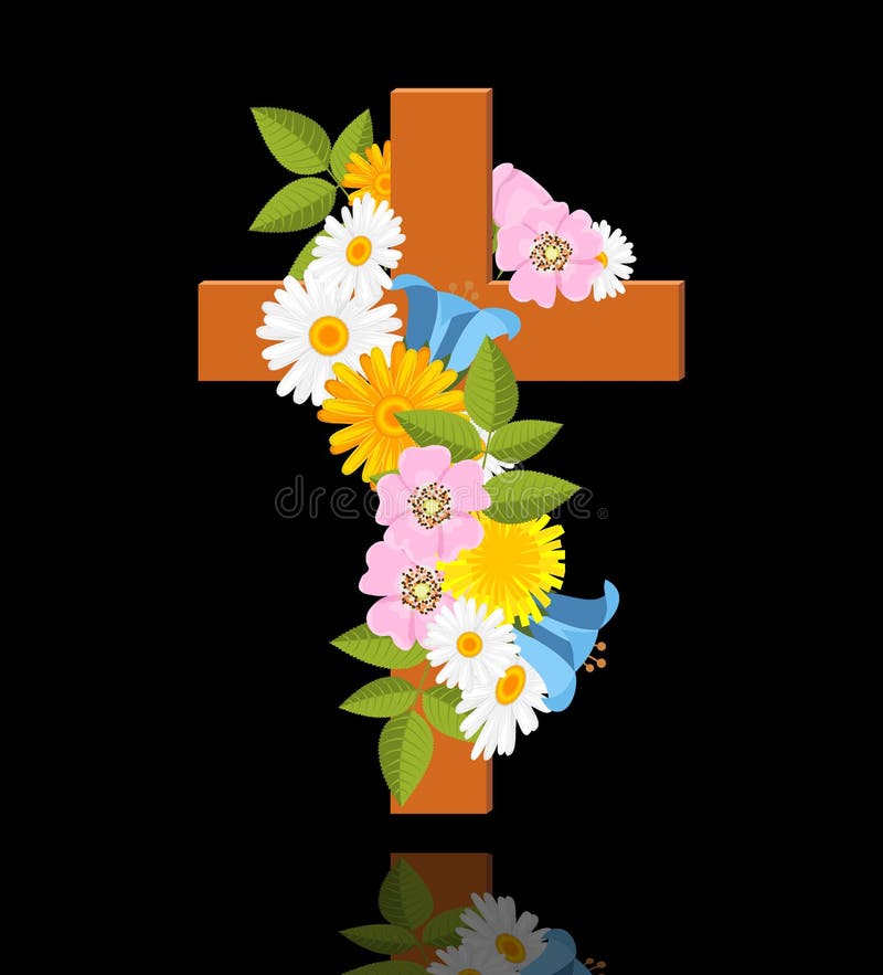 Cross with flowers stock vector. Illustration of cross - 25215126