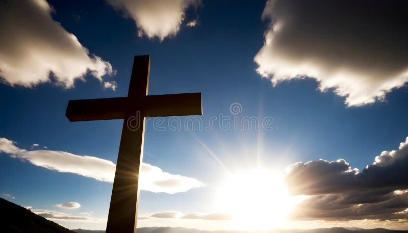 A Cross is in Front of a Sunlight Sky Stock Illustration - Illustration ...