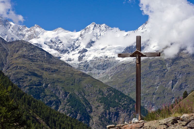 Cross in Front of Weisshorn Stock Photo - Image of landmark ...