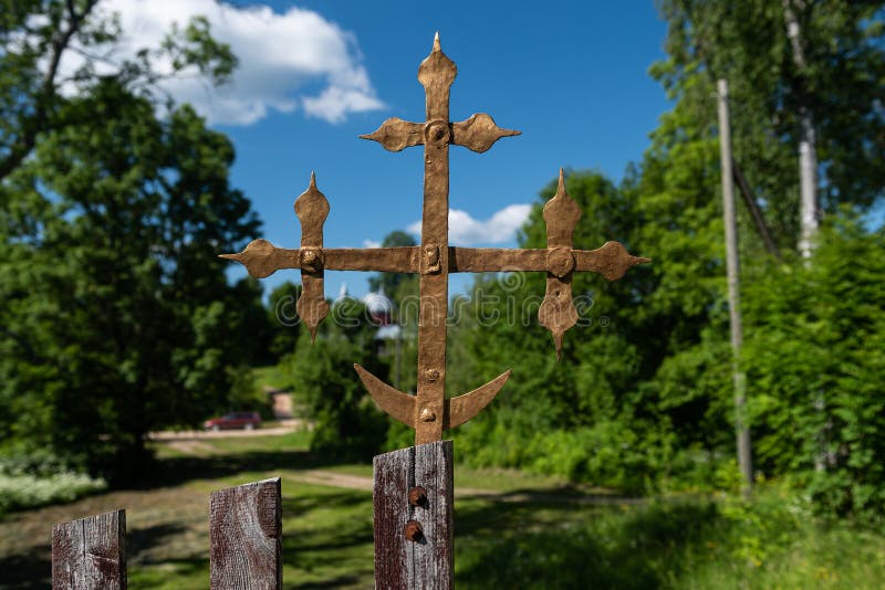 The Cross at the Gate of the Brodaiza Catholic Church, Latvia Stock ...