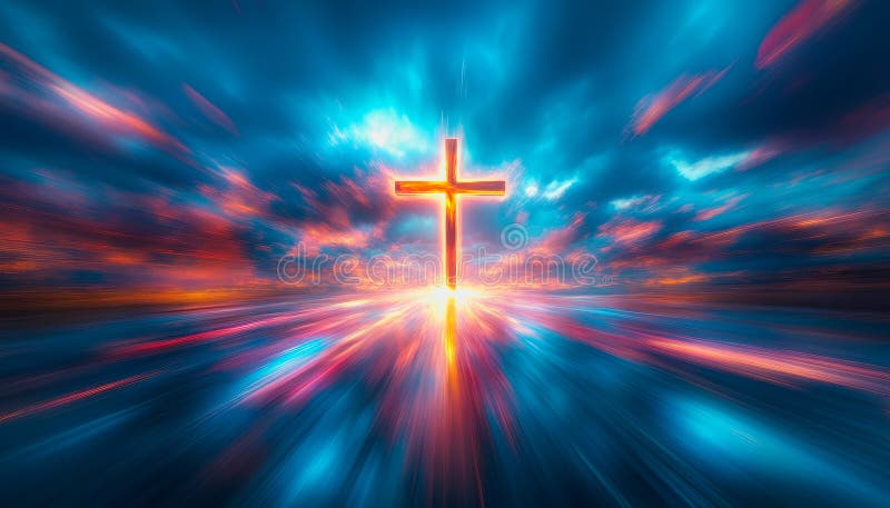 Cross Glowing in Radiant Light Breaking through Dramatic Clouds with ...