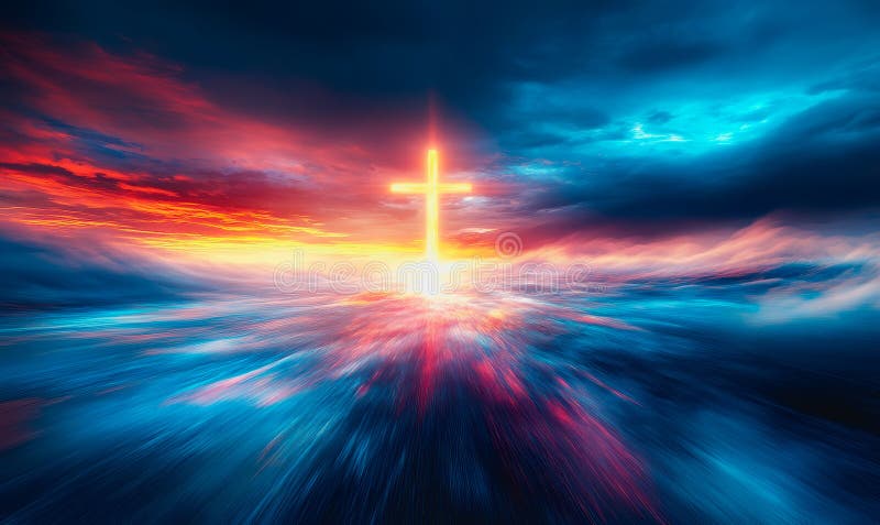 Cross Glowing in Radiant Light Breaking through Dramatic Clouds with ...