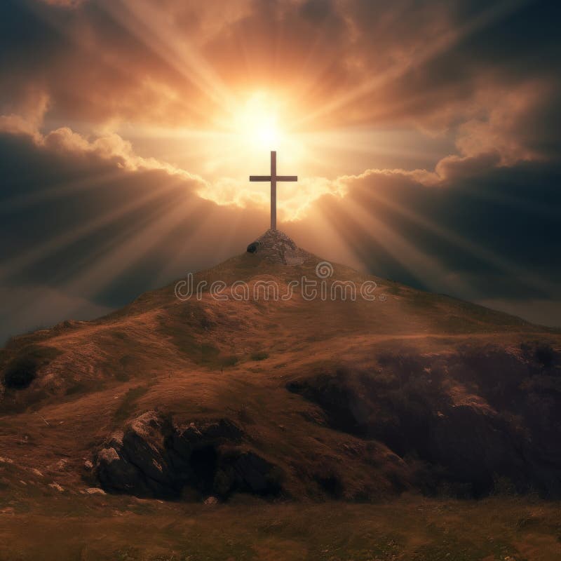 The Cross of God in the Rays of the Sun. Cross on the Hilltop, Divine ...