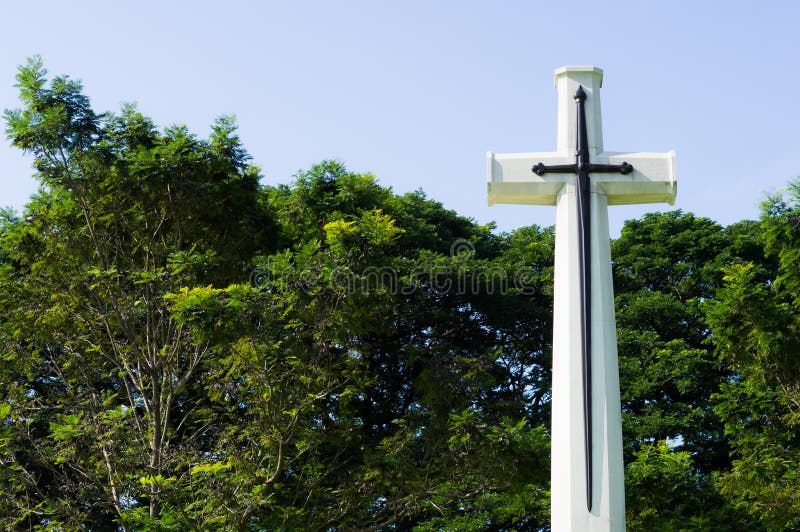 Cross with Green Trees in Background. Stock Photo - Image of shape ...