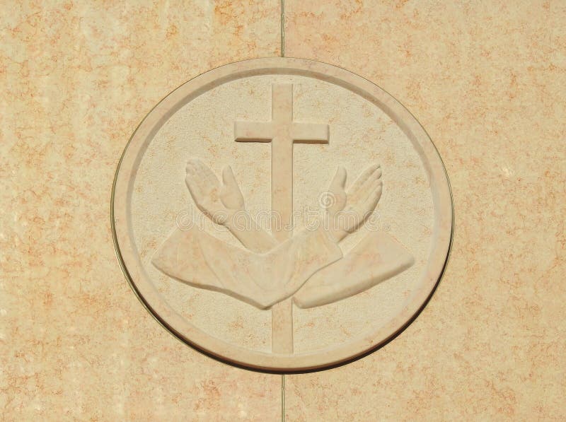 Cross and Hands on Church Wall, Lithuania Stock Image - Image of hands ...