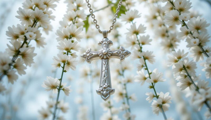 Cross Hanging among Blossoming Tree Branches in Spring Stock ...