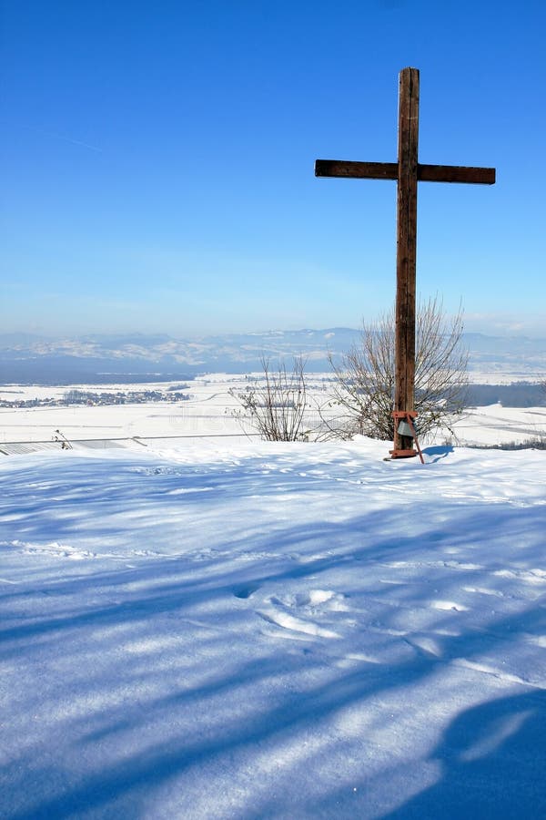 Cross on a hill stock photo. Image of snowy, horizon - 18151696