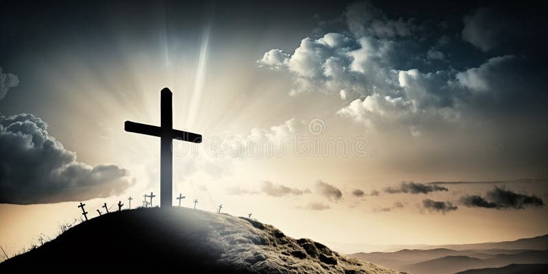 The Faith Cross on the Hill with AI Generated. Stock Illustration ...